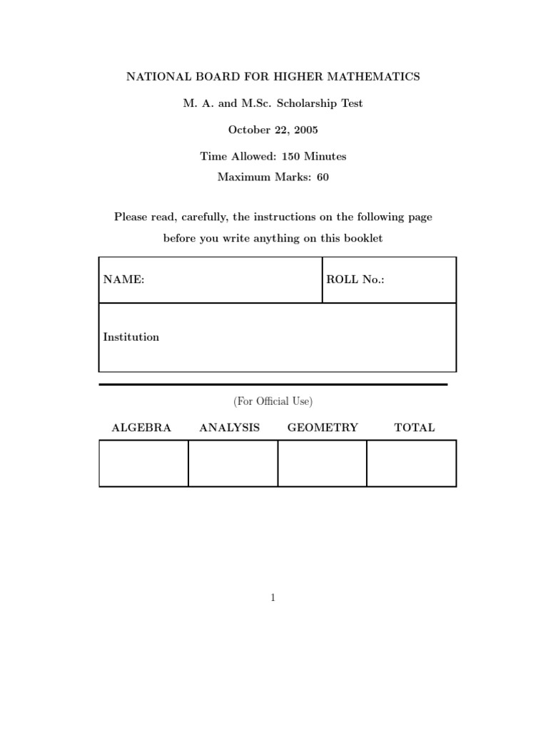 NBHM PhD Past Papers | PDF | Group (Mathematics) | Matrix (Mathematics)