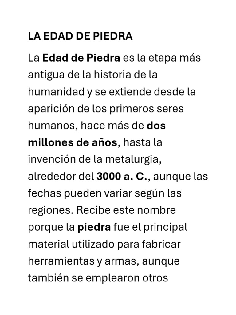LA EDAD DE PIEDRA | PDF | Paleolítico | Neolítico