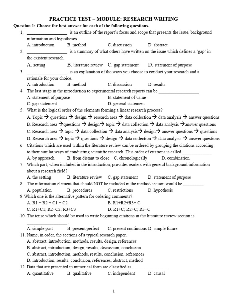 Mock Test- Research Writing-2025_Student | PDF | Methodology ...