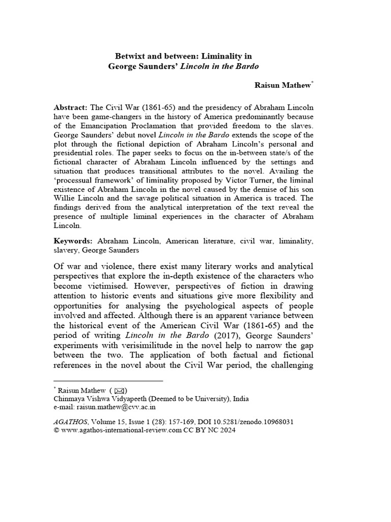 Liminality in Lincoln in the Bardo | PDF