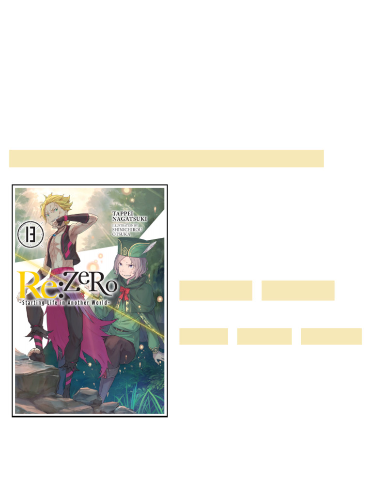 Rezero Starting Life In Another World Vol 13 Tappei Nagatsuki And ...