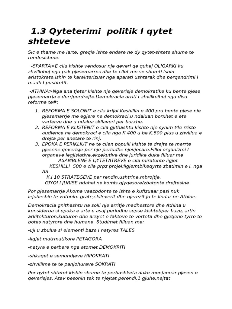 1.3 Qyteterimi Politik I Qytet Shteteve | PDF