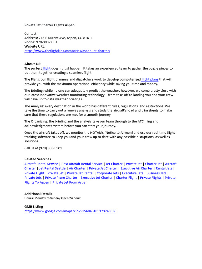 Private Jet Charter Flights Aspen | PDF