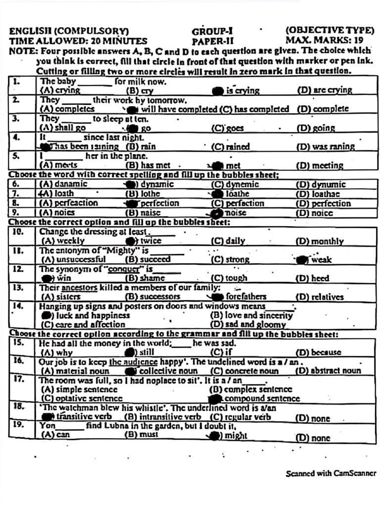English Objective Solved 10th | PDF