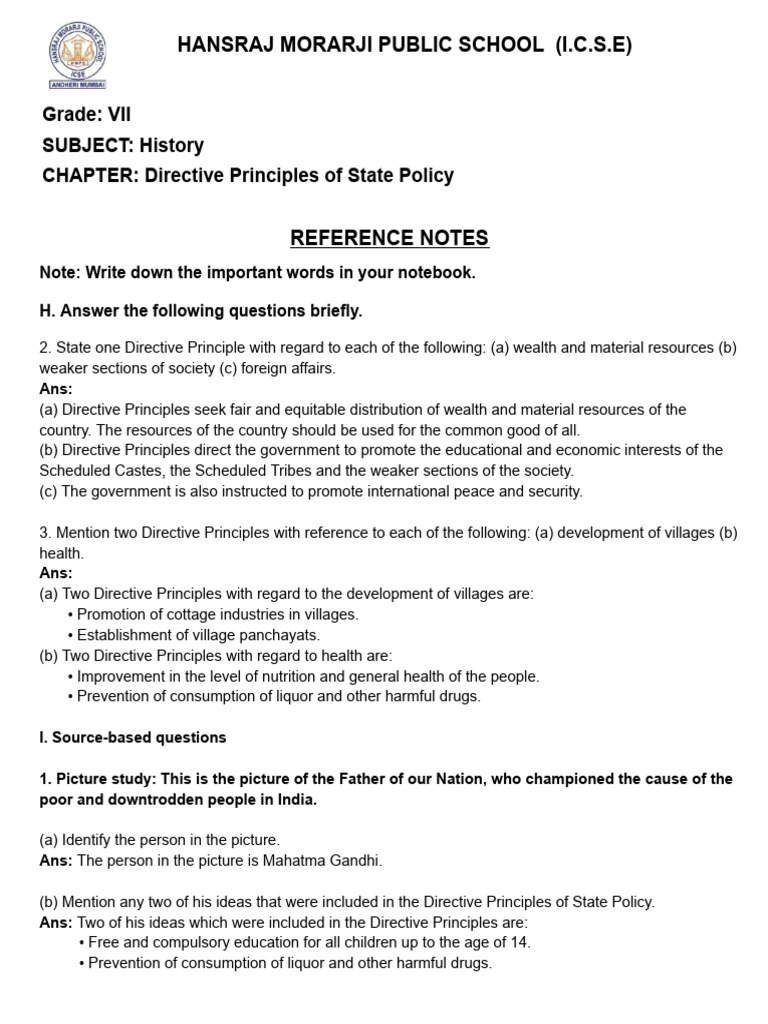 NOTES Gr7 Hist Directive Principles of State Policy | PDF