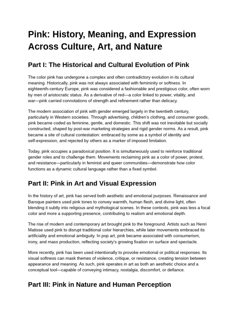 Pink_History, Meaning, And Expression Across Culture, Art, And Nature | PDF
