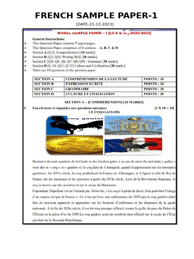 FRENCH SAMPLE PAPER-1 -21-12-2023-_ic835957 (1) | PDF