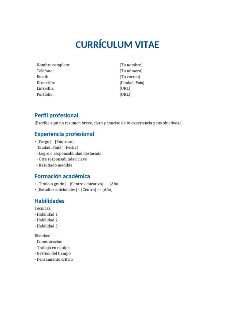 Currículum Vitae Profesional Completo | PDF