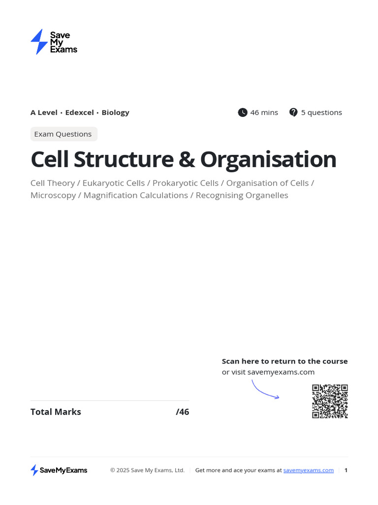 A Level Biology Exam: Cell Structure & Theory | PDF | Cell (Biology ...