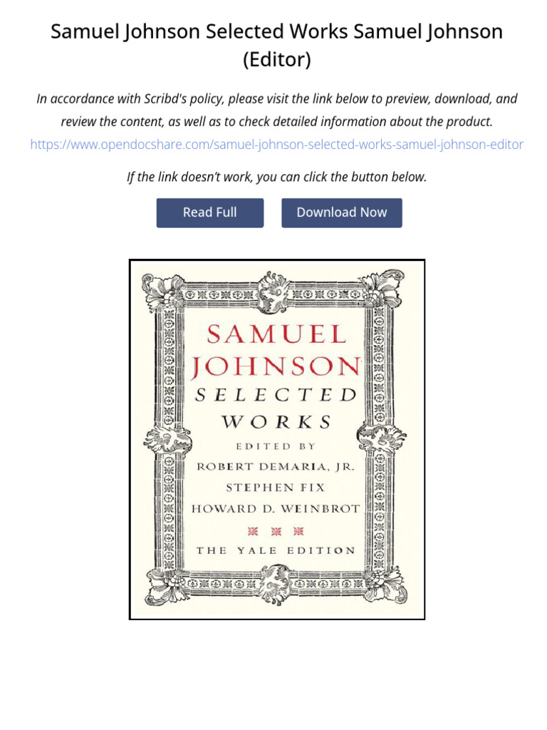 Samuel Johnson Selected Works Samuel Johnson (Editor) | PDF