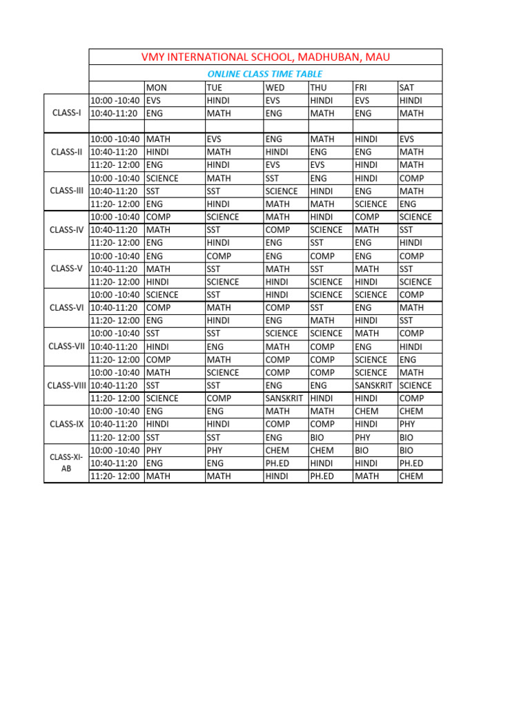 Online Class Time Table | PDF | Languages Of India
