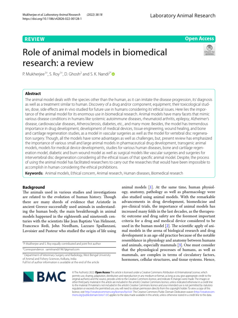 Role of Animal Models in Biome | PDF | Model Organism | Animal Testing