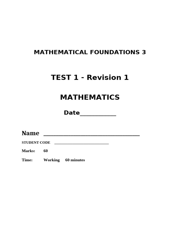 Math Foundations 3 Test 1 Revision | PDF | Complex Number ...