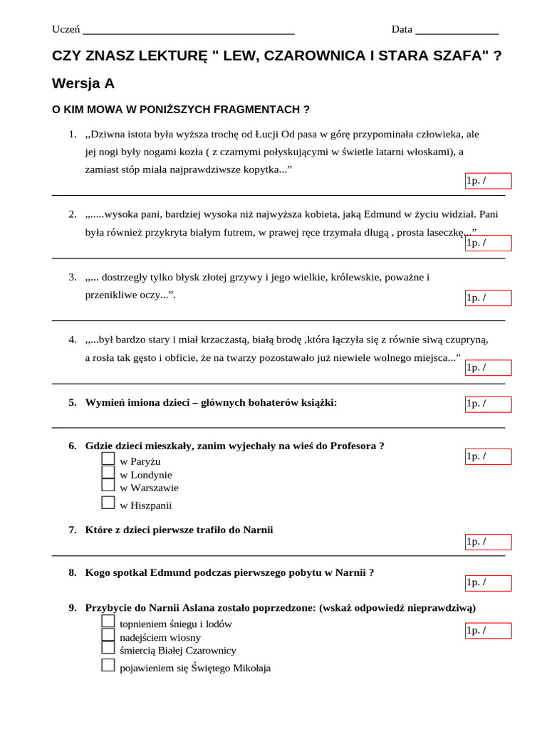 Test Narnia i Termin | PDF