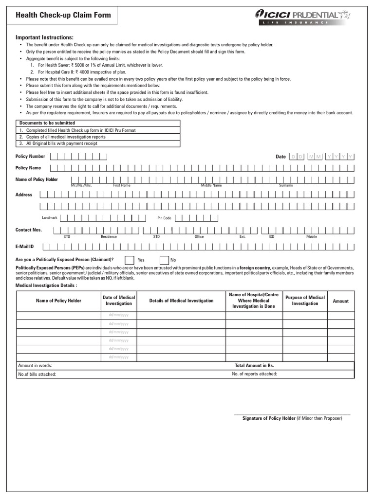 Health Check Up Claim Form 16 March (2) | PDF | Cheque | Financial Services