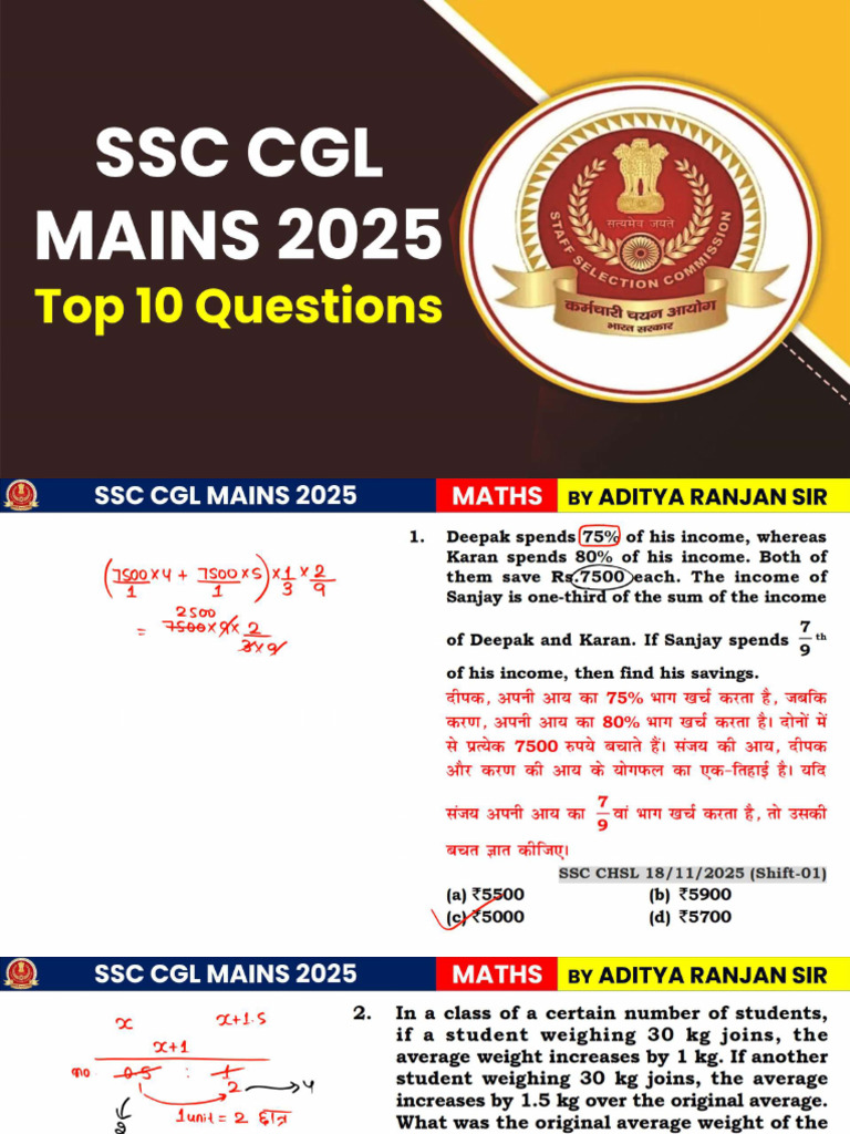 Ssc Cgl Mains Top 10 Questions Classnotes 2025(Set 02) | PDF