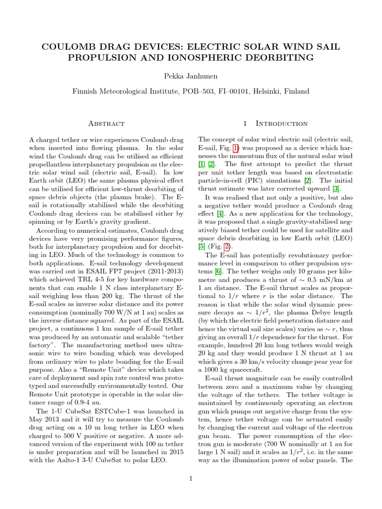 Coulomb Drag Devices_ Electric Solar Wind Sail Propulsion and ...