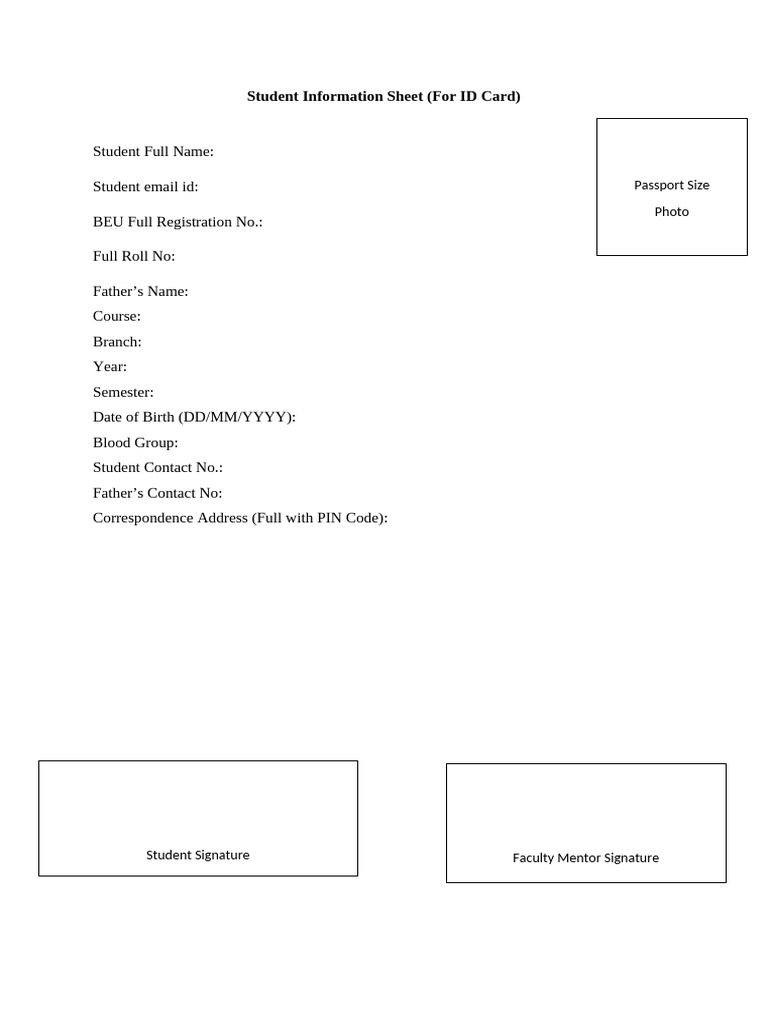 Student ID Card Information Sheet | PDF