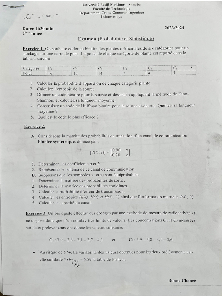 Exam I Probability & Statistics II | PDF