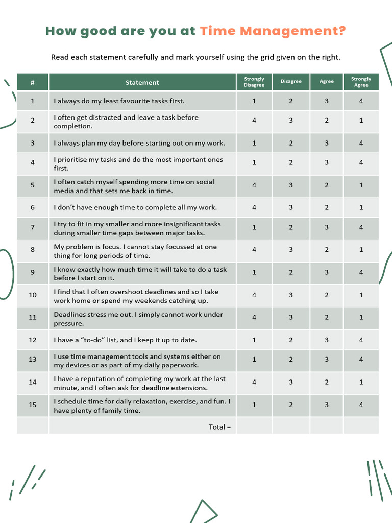 Questionnaire - How Good Are You at Time Management | PDF | Time ...