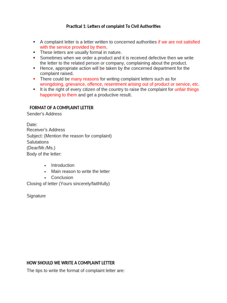 Complaint Letters Sem 2 | PDF