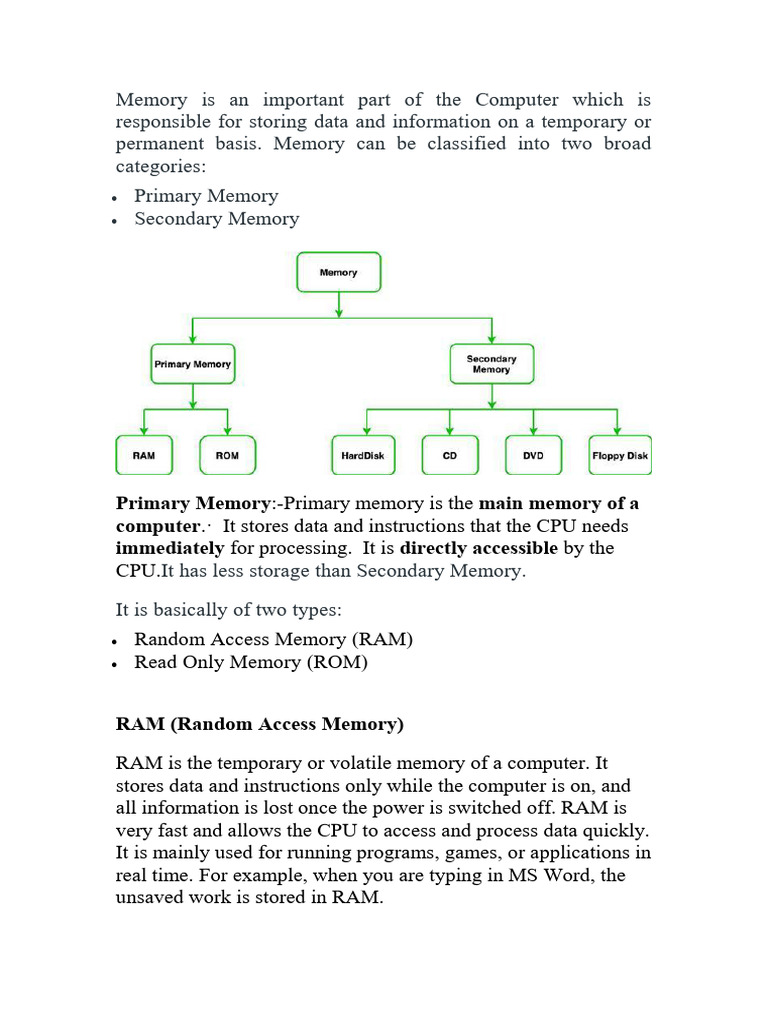 Memory and Its Types ,Difference Between RAM and ROM | PDF | Computer ...