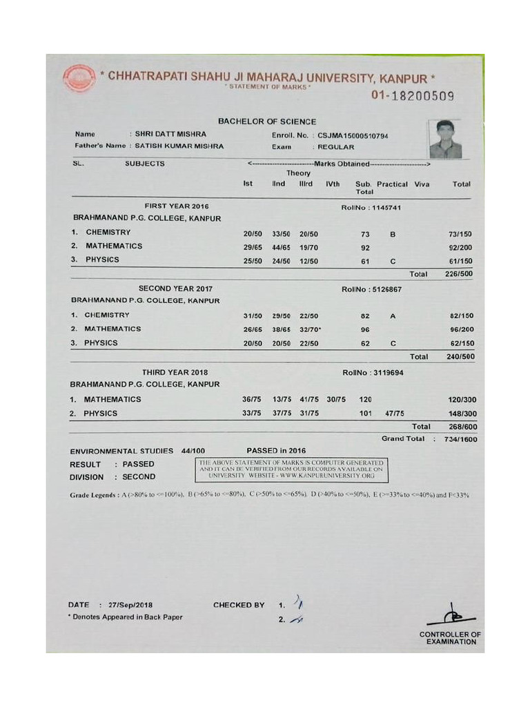 Graduation Marksheet + Passing | PDF