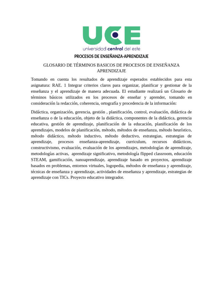 Glosario de Términos Basicos de Procesos de Enseñanza Aprendizaje | PDF