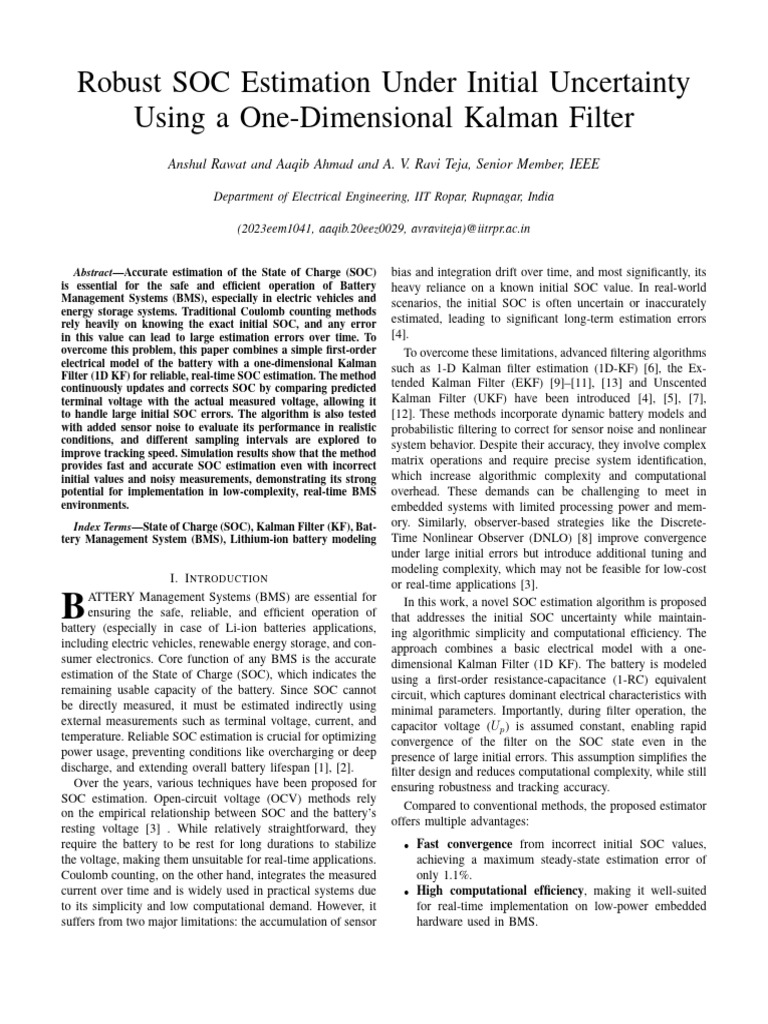 Kalman Filter for SOC Estimation | PDF | Kalman Filter | Computer ...