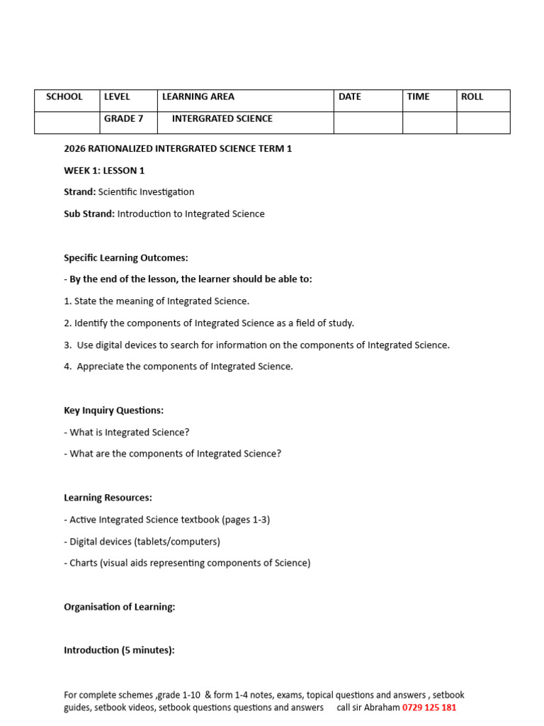 Integrated Science Lesson Plans for Grades 7-10 | PDF | Learning | Science