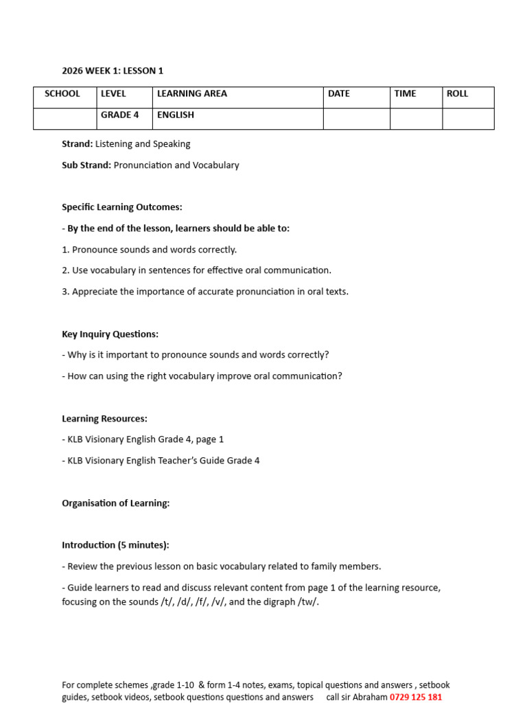 Grade 4 English Lesson Plans and Activities | PDF | Reading ...