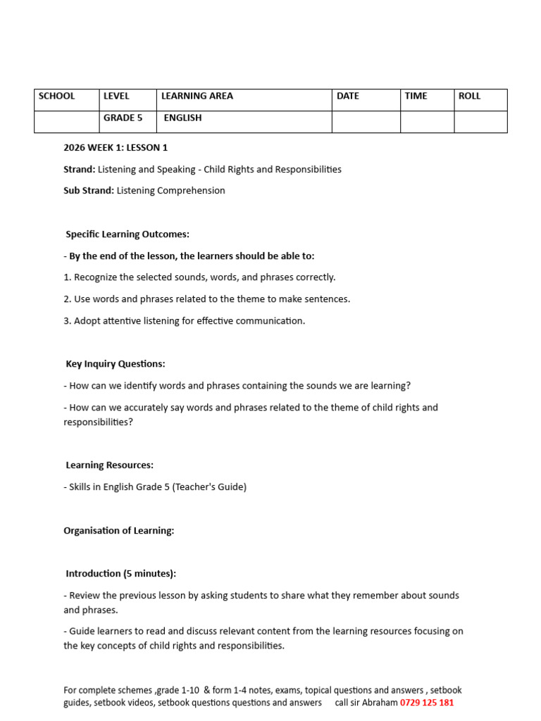 2026 LESSON PLANS GR 5 Rationalized English Lesson Plans Term 1 | PDF ...
