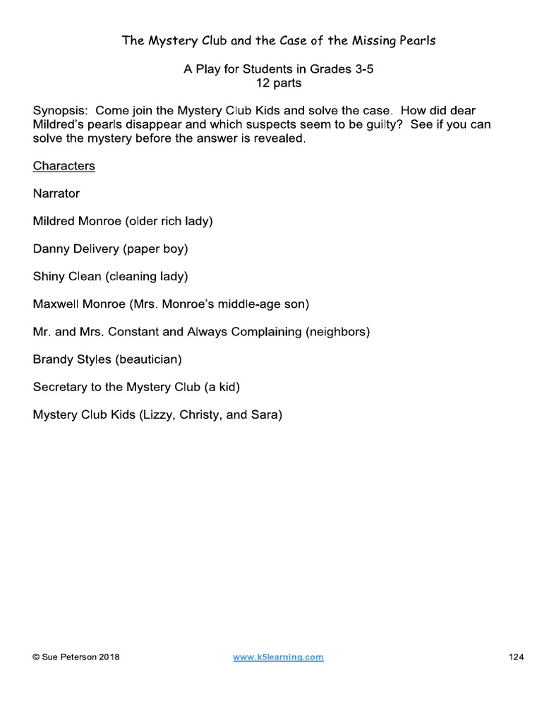The Mystery Club Sample Play and Drama Exercises | PDF