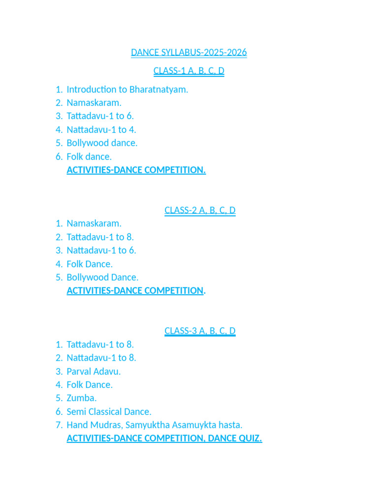 2025-2026 Dance Syllabus Overview | PDF