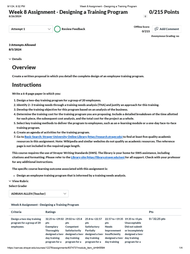 Week 8 Assignment - Designing a Training Program | PDF
