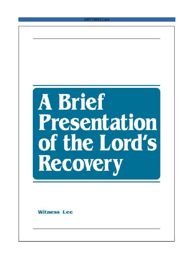 Understanding the Lord's Recovery | PDF | Eternal Life (Christianity ...
