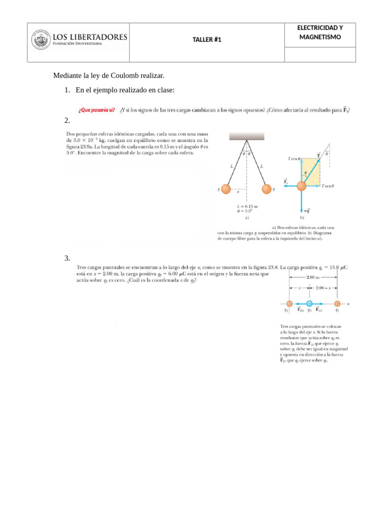 Taller #1 Ley de Coulomb | PDF