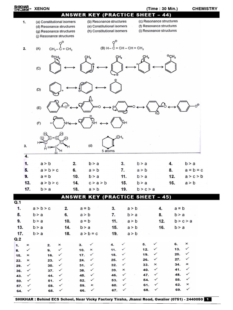 Answer Key Practice Sheet-44, 45 | PDF