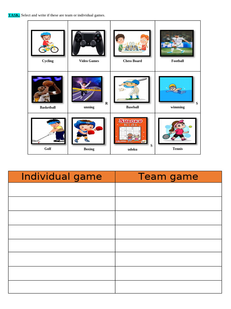 Team vs Individual Games List | PDF