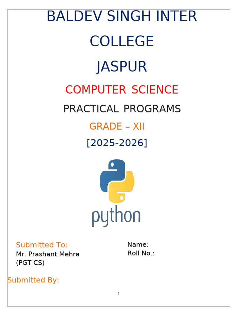 Computer Science Practical Programs XII | PDF