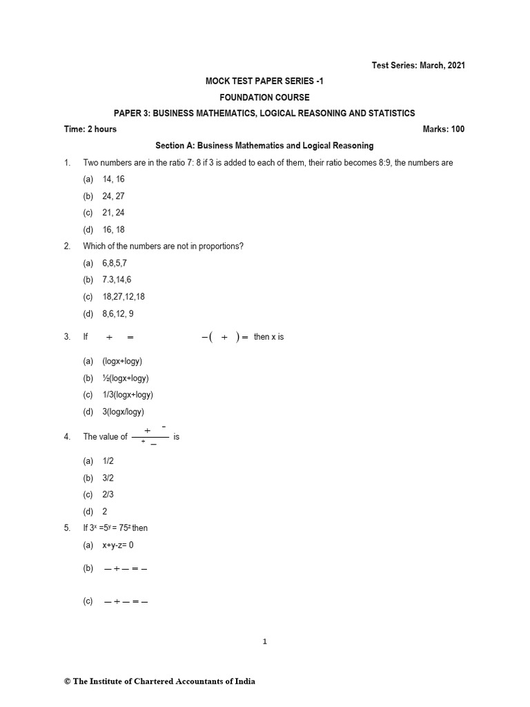Business Mathematics Mock Test Paper | PDF | Mean Squared Error | Mean