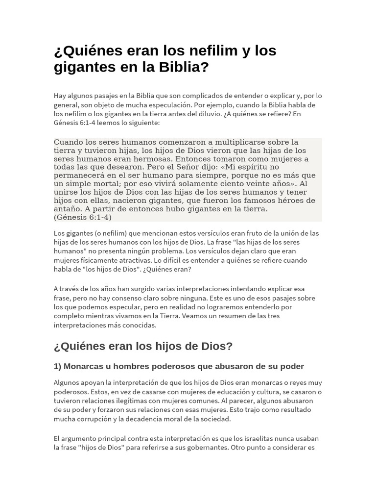Quiénes Eran Los Nefilim y Los Gigantes en La Biblia | PDF | Nephilim ...