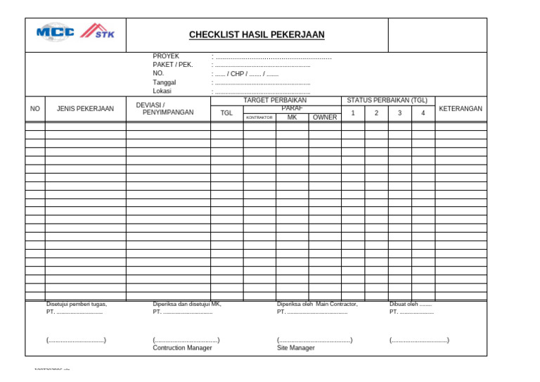 Checklist Proyek Konstruksi Terperinci | PDF