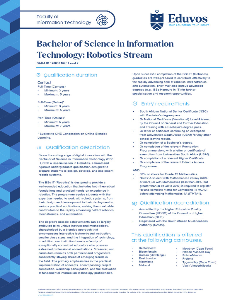 BSc IT in Robotics: Entry Requirements | PDF | Machine Learning ...