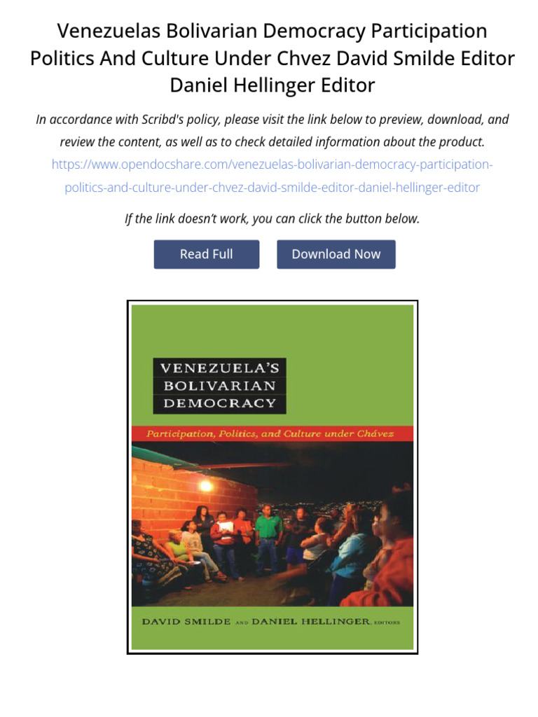 Venezuelas Bolivarian Democracy Participation Politics And Culture ...
