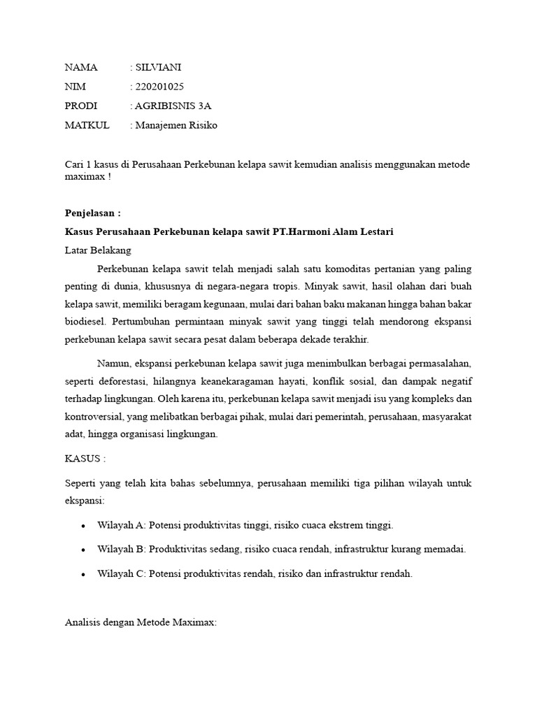 Analisis Maximax Ekspansi Perkebunan Sawit | PDF
