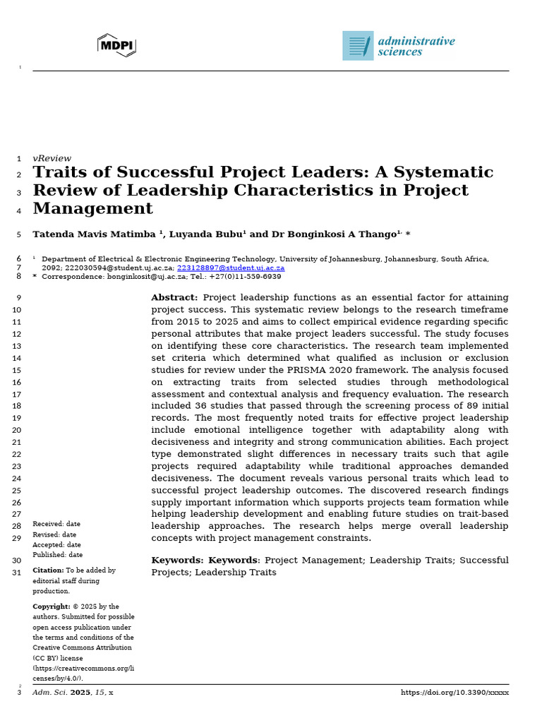 Traits of Successful Project Leaders A Systematic Review -2220305964 ...