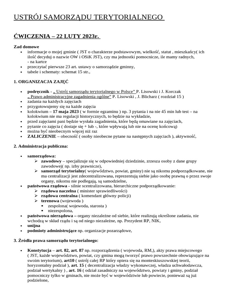 Ustrój Samorządu Terytorialnego ĆW | PDF