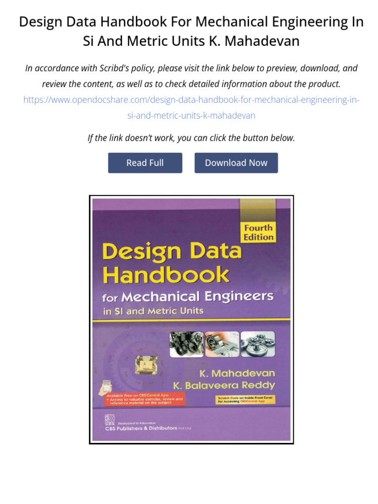 Design Data Handbook for Mechanical Engineering in SI and Metric Units K. Mahadevan | PDF
