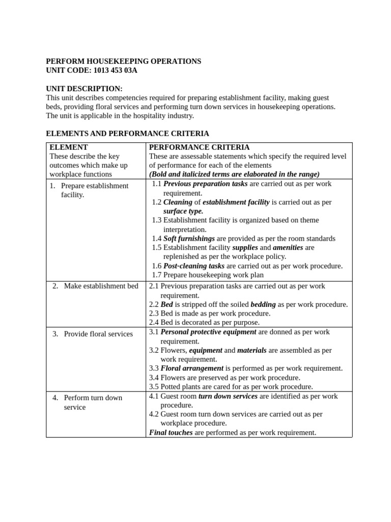 PERFORM HOUSEKEEPING OPERATIONS | PDF | Bed | Housekeeping